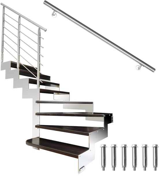 Trapleuning 140 cm Ø 42 mm Roestvrij staal leuning zilver reling ...