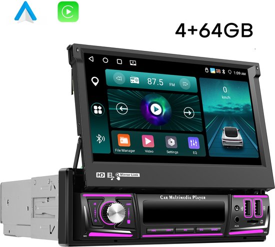 Boscer 1Din Autoradio - Android 15 - Apple Carplay & Android Auto (Draadloos) - 4+64GB... | bol