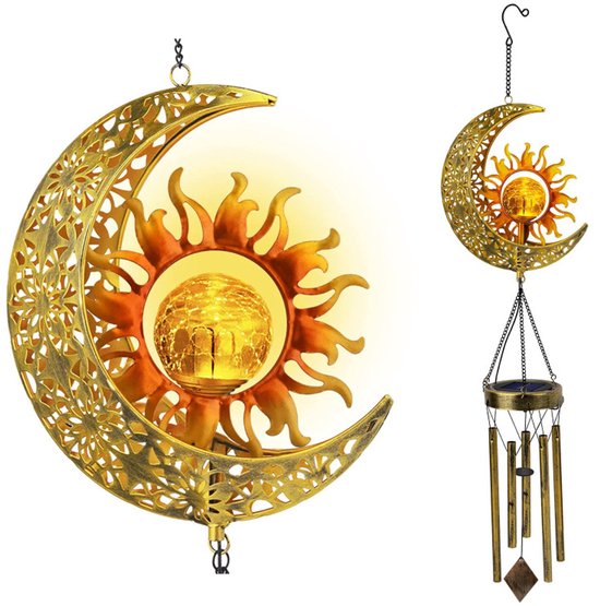 Zon en maan zonne-windgong buiten gebarsten glazen bol waterdichte windgong buiten... | bol