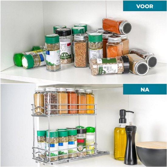 2 Laags Uitrek Kasten Organizer Specerijen Rek - Uitschuifbare Lades ...