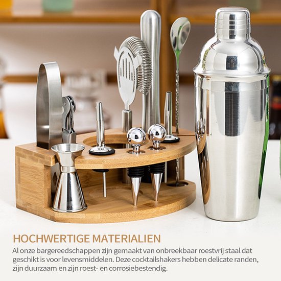 Topmelon Cocktail Set 12 Delig- Bars- Cocktail Set met Bamboe Standaard ...