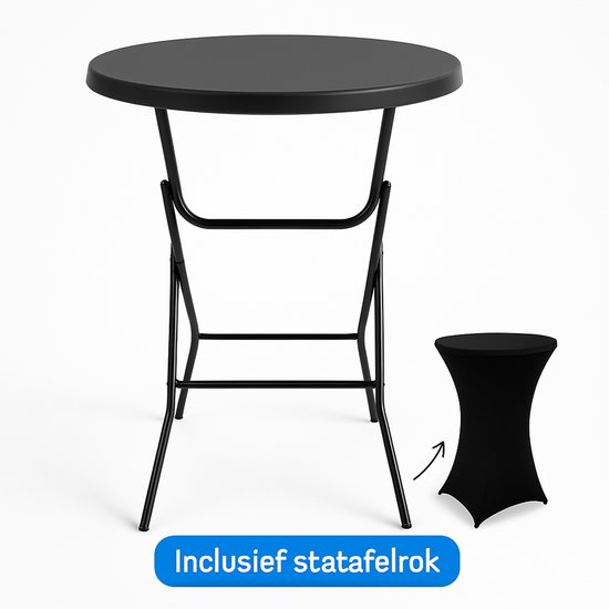 Giga Meubel Statafel Zwart Ø80cm - Inklapbaar - 80x80x110cm - Incl. Statafelrok Zwart | bol