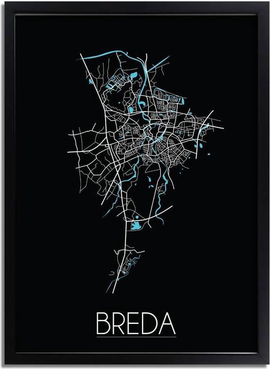 Carte Breda Plan de la ville Poster Design Claud - Zwart - A2 + cadre ...