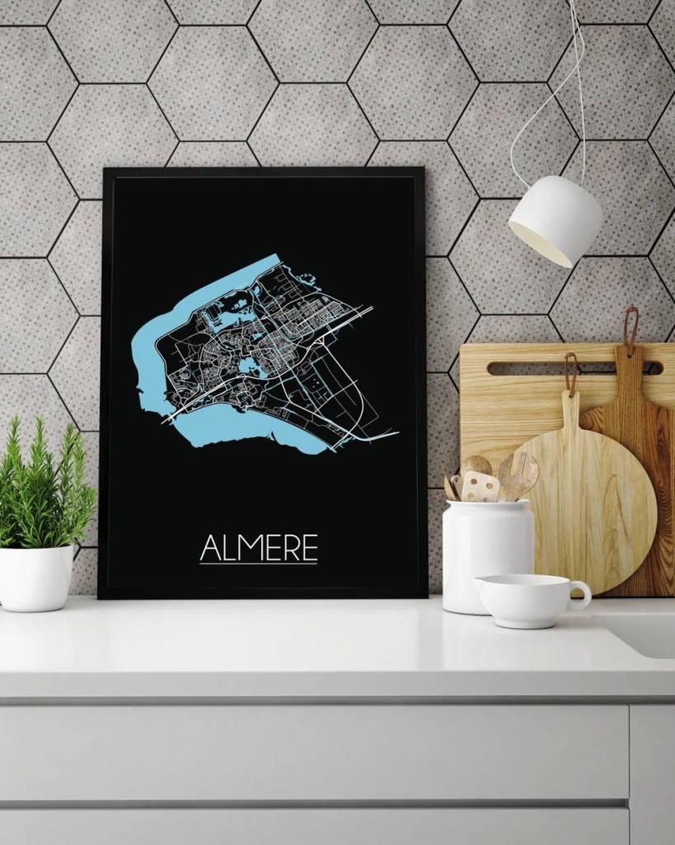DesignClaud Plattegrond Almere Stadskaart Poster Wanddecoratie - Zwart ...