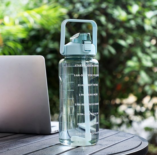 Motivatie Drinkfles- Groen- Fles- 2L fles- Waterfles met rietje- Bidon ...