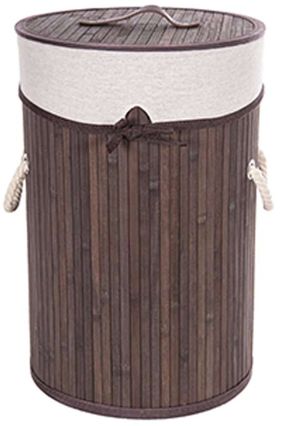 CM Wasmand - stof met hout look - met deksel - opvouwbaar - bruin - 28 ...