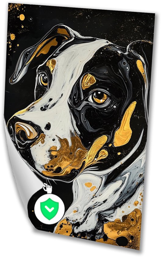 Abstracte hond in zwart en goud - Hond poster - Posters dier - Abstract ...