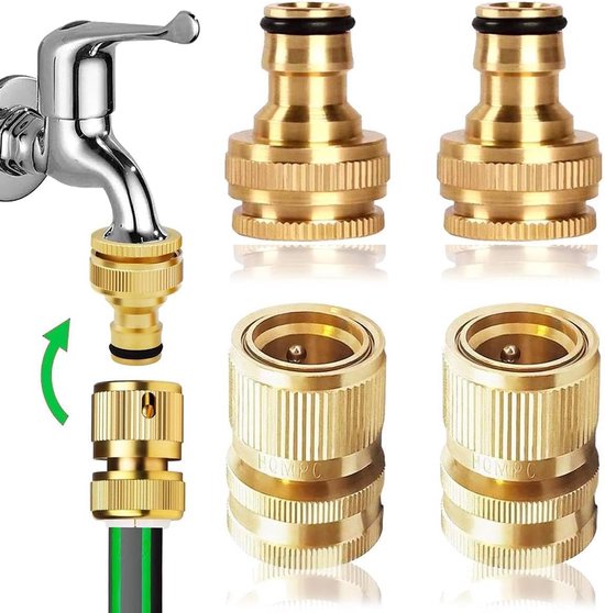 Famanu 2 paar 1/2 inch & 3/4 inch 2-in-1 tuinslang snelkoppeling messing snelkoppeling... | bol