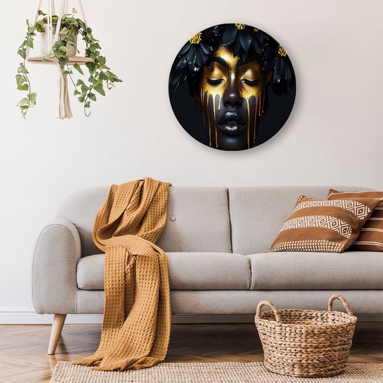 Afrikaanse vrouw met gouden kunst - Portret muurcirkel - Wandschaal ...