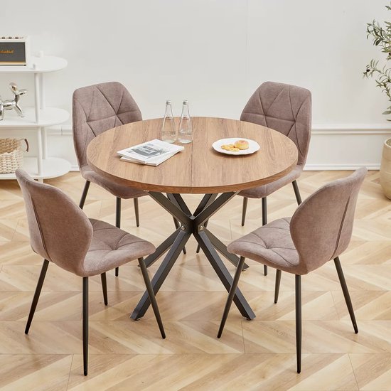 Nordic Ronde Houten Eettafel Donkerbruin - Hout - Massief - Staal ...