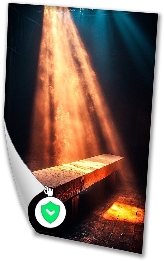 Houten balk in lichtstraal - Lichtstraal poster - Poster balk ...