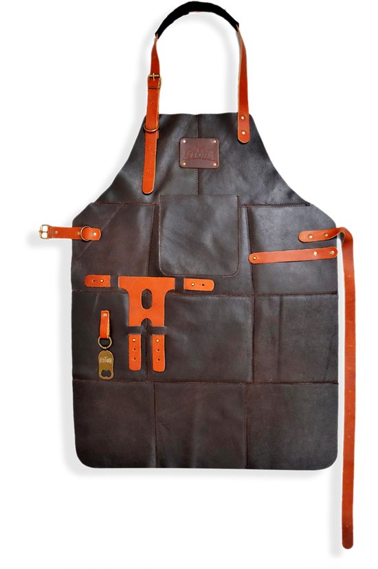 Leren Schort Donker Bruin – Stoer Kookschort van echt Leer met ...