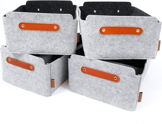 Design opbergdoos van vilt met lederen handvat – hoogwaardige mand en ...