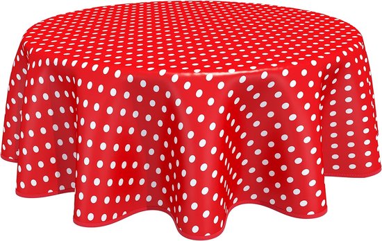 Rond tafelkleed van PVC - 160 cm - rode stippen | bol