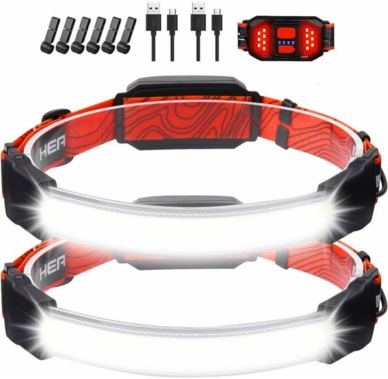Geschikt voor Oplaadbare LED-hoofdlamp, 2 stuks 1500 lumen hoofdlamp, IPX6 waterdicht... | bol