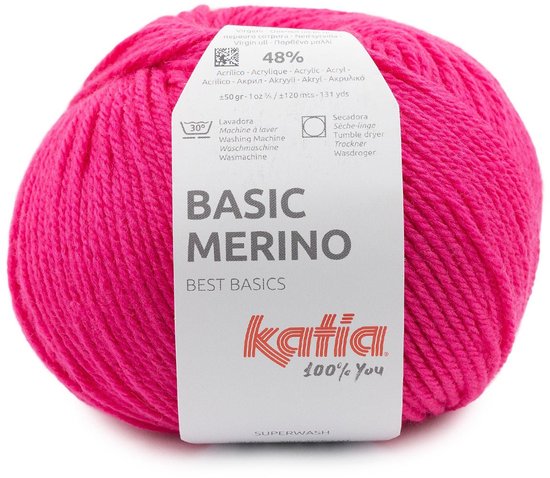Katia Basic Merino - 98 neon fuchsia - Wol/Acryl Garen | bol