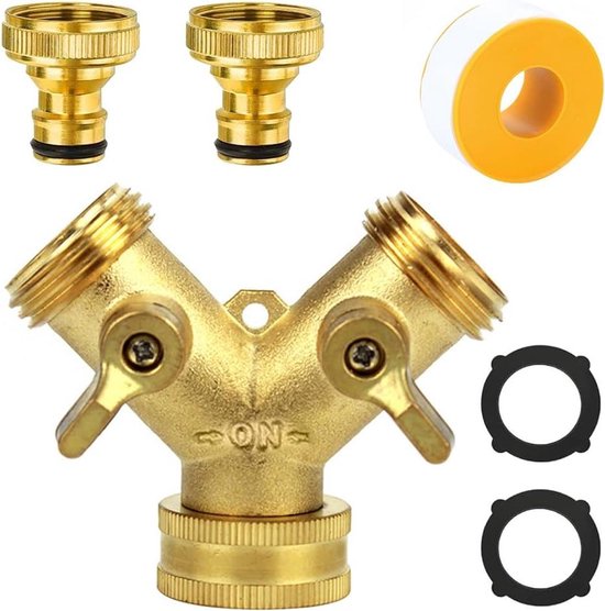 2-weg Y-verdeler van messing voor 2 apparaten/tuinslangen 3/4 inch wateraansluiting... | bol