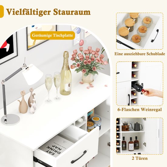Buffet COSTWAY blanc, Buffet avec casier à vin 6 bouteilles, Meuble de ...