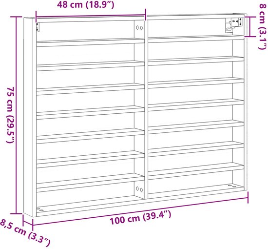 vidaXL - Vitrine - Kast - Oud - Hout - 100x8,5x75 - cm - Engineered ...