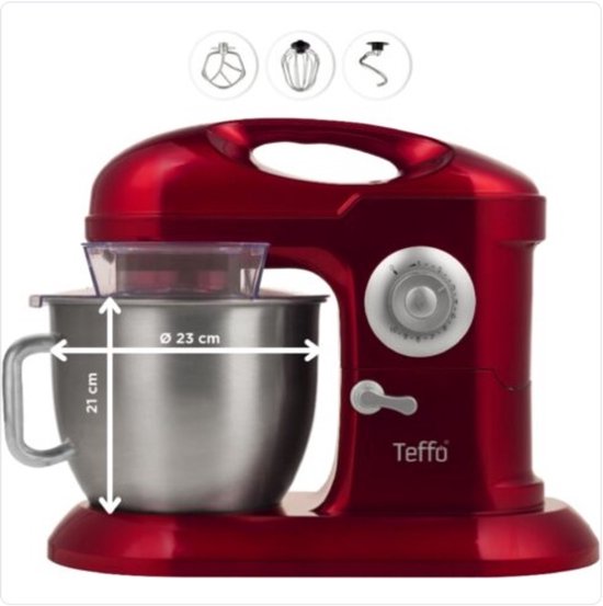 Teffo stand mixer - keukenmixer - rood - 7 liter - 10 standen - 1200 ...