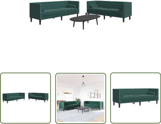 The Living Store 2-delige Loungeset Chesterfield en bolsters fluweel ...