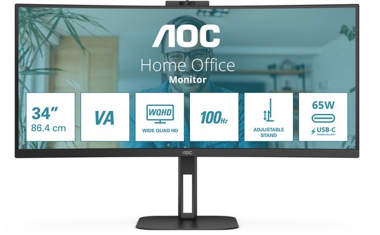 AOC V5 CU34V5CW - QHD Curved Ultrawide Monitor - USB-C - 65w - Webcam ...