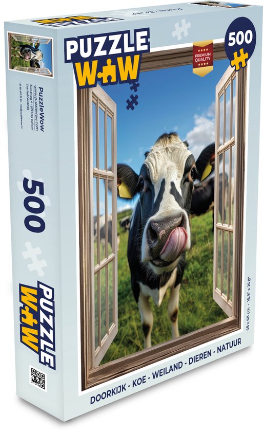 Puzzel Doorkijk - Koe - Weiland - Dieren - Natuur - Legpuzzel - Puzzel ...