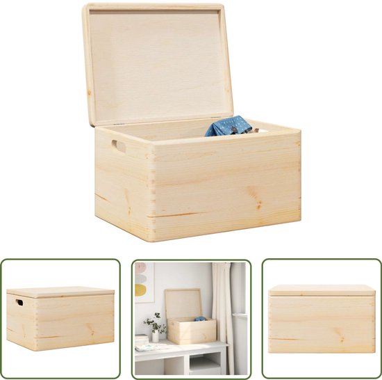 The Living Store Houten kist met deksel&handvatten 40x30x23cm massief ...