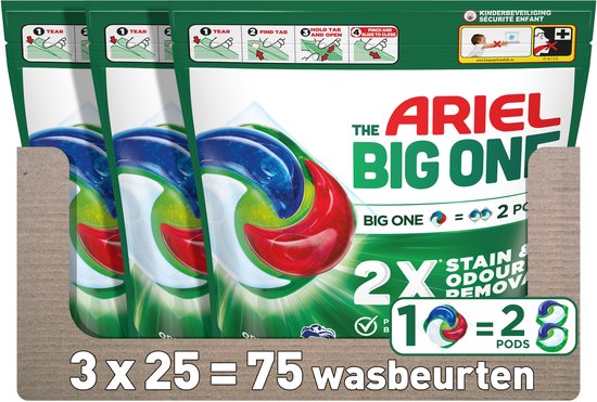 Ariel The Big One Wasmiddel Pods - Original 3 x 25 wasbeurten | bol