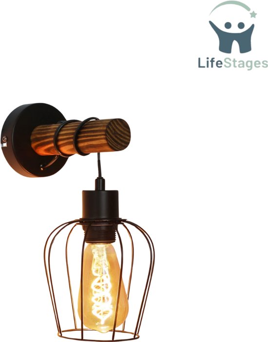 LifeStages - Wandlamp Binnen Met Snoer - Wandlamp Binnen - Hout Vintage ...