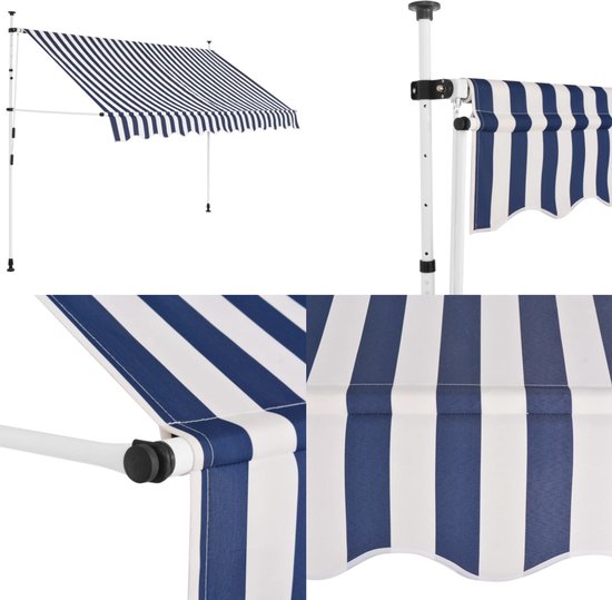 vidaXL Luifel handmatig uittrekbaar 300 cm blauw en witte strepen ...