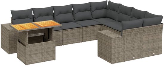 vidaXL 10-delige Loungeset met kussens poly rattan grijs - Loungeset ...