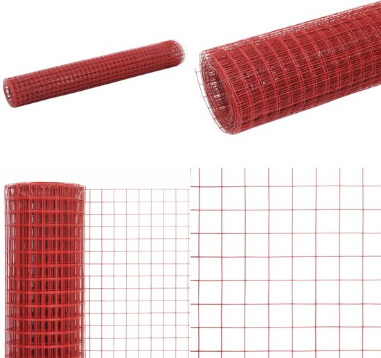 vidaXL Kippengaas 25x1 m staal met PVC coating rood - Gaas - Gazen ...