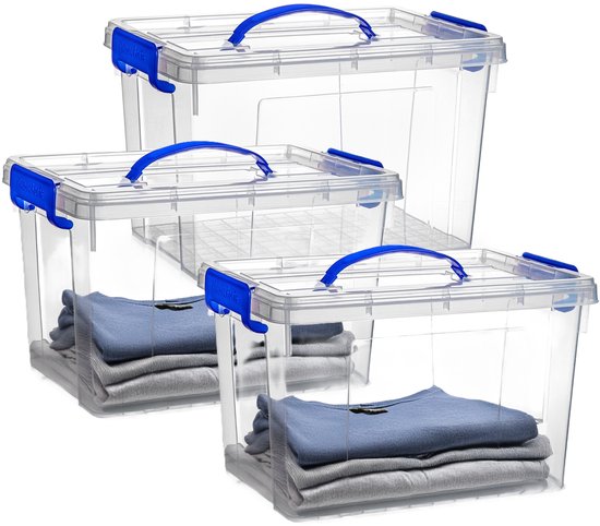 Plasticforte Opslagbox - 3x - met deksel - transparant blauw - 11 liter ...
