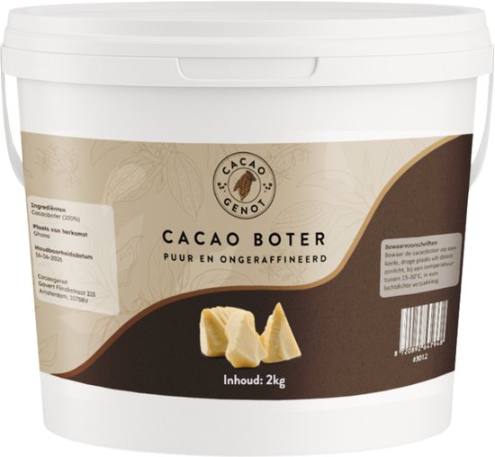 Cacaogenot - Pure Cacaoboter 2kg - Ongeraffineerd - Vegan - Huid - Food ...