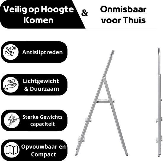 LifeStages - Huishoudtrap 3 Treden - Eenzijdige Stalen Ladder met Anti ...