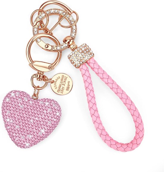 Heart Shaped Car Key Chain Glitter Rhinestone pink for Women | bol