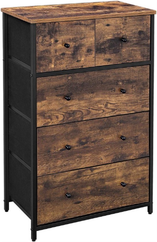 Commode Opbergkast Met 5 Laden Van Stof – Industriële Stijl – Rustiek ...
