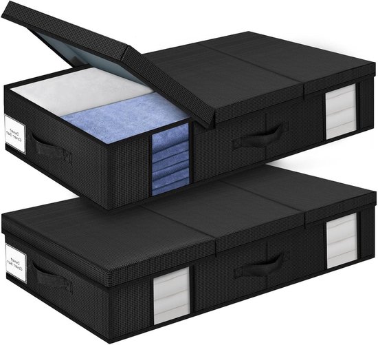 Opvouwbare onderbed opbergbox 2 stuks - Met ramen en 3 handgrepen ...