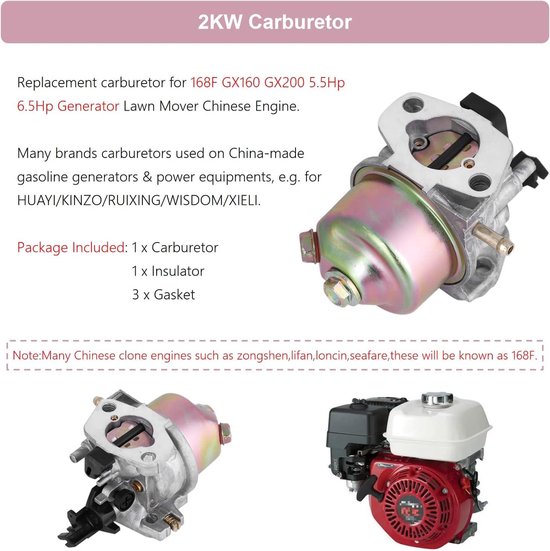 Generator Carburateur voor Champion Power Equipment 2KW - 3KW Past op GX160 GX200 168F... | bol