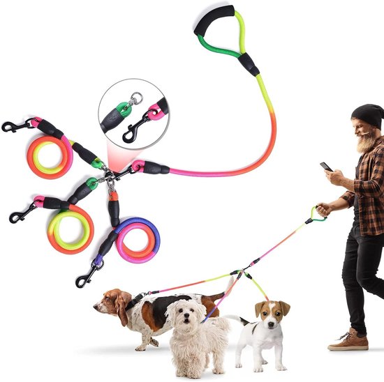 3-in-1 Dog Lead with Adjustable Removable Clutch, 180 cm Double Leash ...