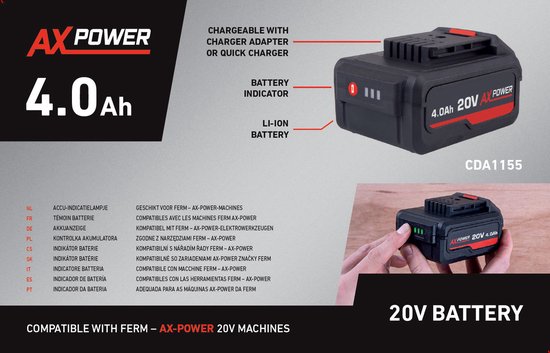 FERM AX-POWER Accu 20V 4.0Ah - Voor alle FERM AX-Power & FX-Power ...
