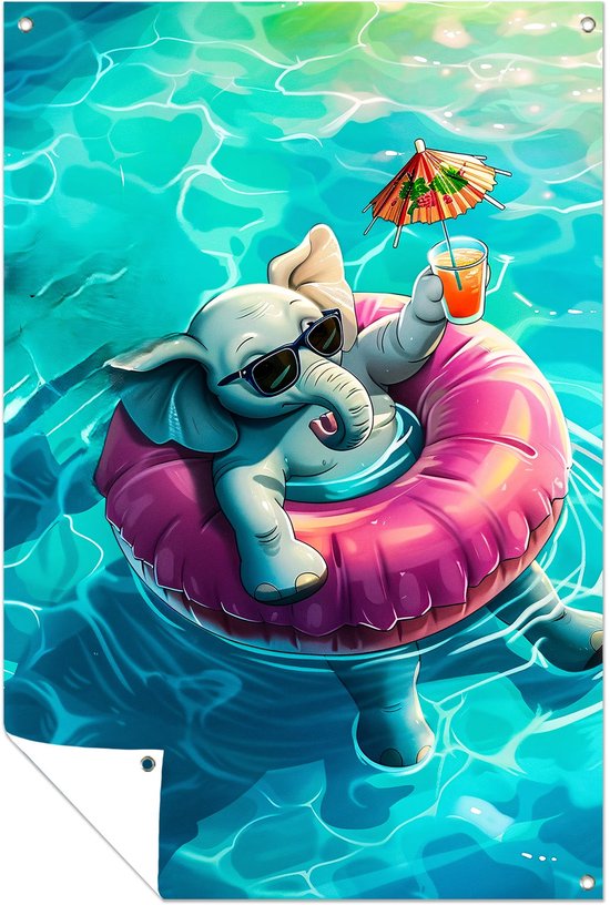 Olifant geniet in het zwembad - Zwemmen tuinprint - Tuinschilderijen olifant - Digital... | bol