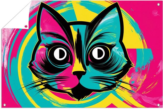 Kleurrijke abstracte kattenkunst - Kat poster - Tuinmuurdecoratie dier ...