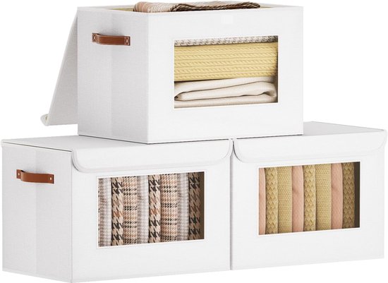 Opbergdozen set - opvouwbaar - 3 stuks - wit - 45 x 30 x 30 cm | bol
