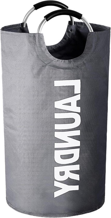 Opvouwbare wasmand 90 liter inhoud met handvat en waterdichte waszak - Donkergrijs | bol