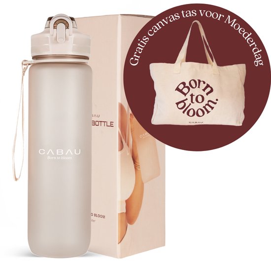 Cabau Bloom Waterfles / Drinkfles | 1 liter | Beige | Moederdag Gift ...
