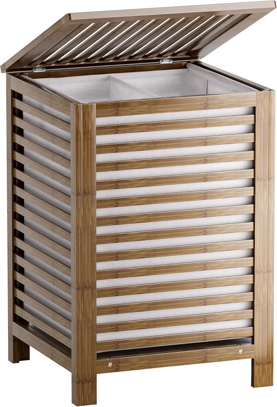 Dubbele Wasmand met Deksel - Bamboe Wasmand - 120L - Walnoot | bol