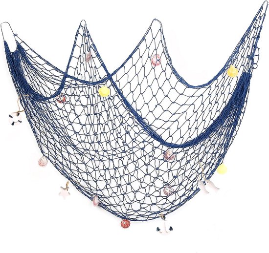 Mediterrane visnet decoratie met schelpen voor wanddecoratie en photo ...