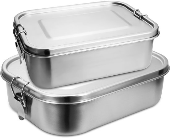 RVS Broodtrommel 800+1400 ml met verdeler - Brooddoos - RVS Lunchbox ...